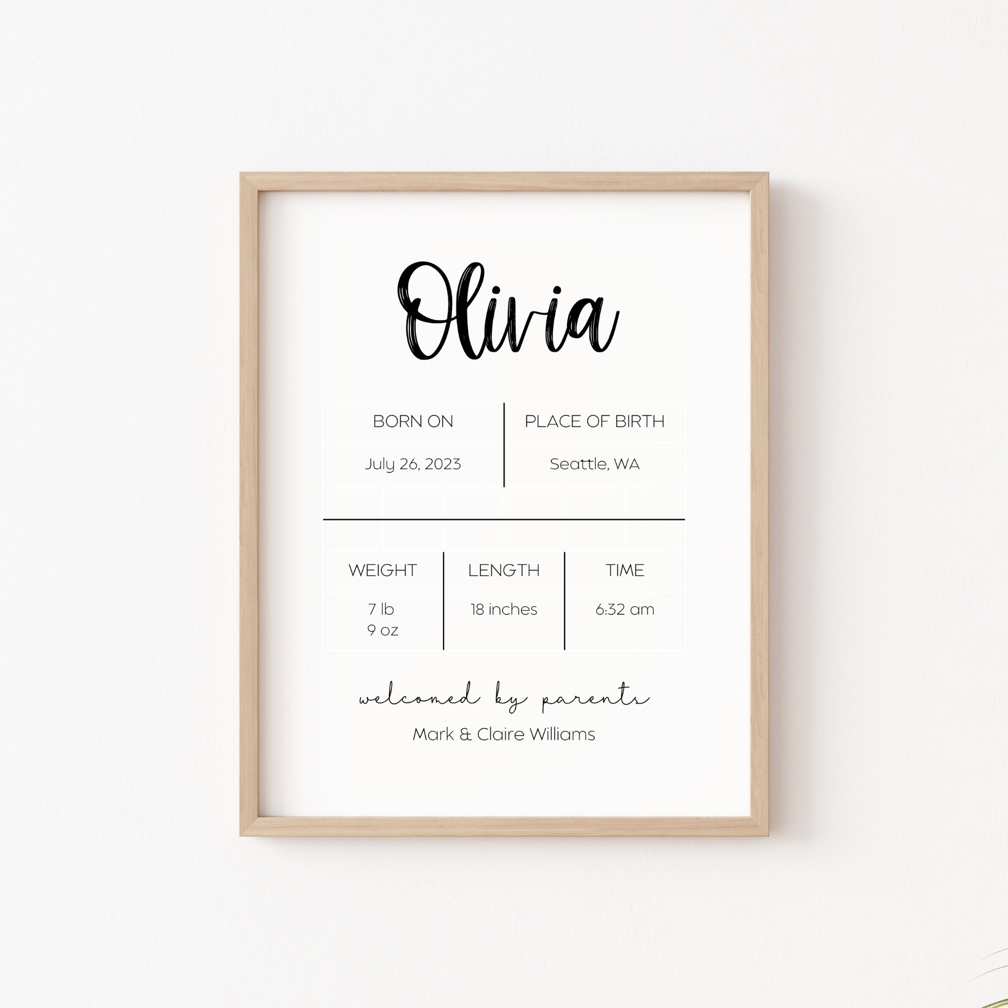 Personalized Baby Birth Stats Print, Minimalist Nursery Decor ...