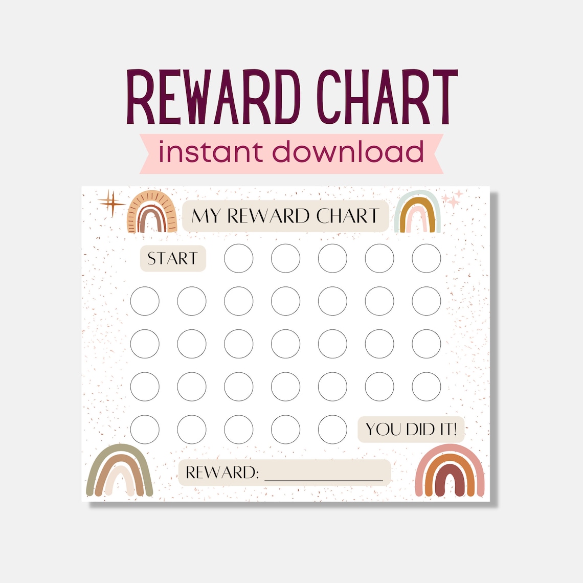 Printable Reward Chart, Kids Sticker Chart, Boho Kids Sticker Reward ...