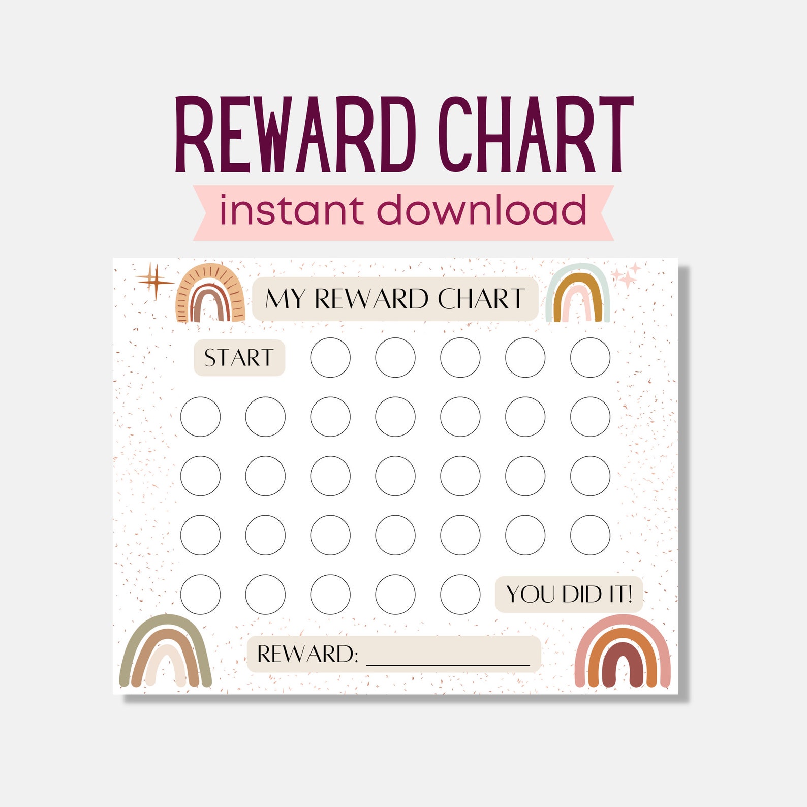 Printable Reward Chart, Kids Sticker Chart, Boho Kids Sticker Reward ...