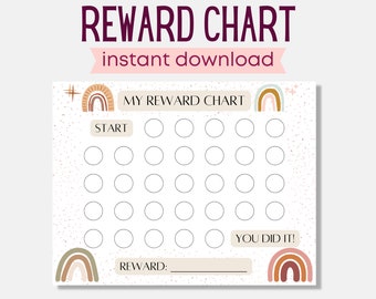Boho Rainbow Reward Chart, Printable Sticker Chart, Toddler Reward ...