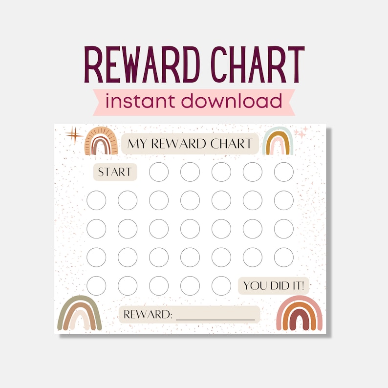 Printable Reward Chart, Kids Sticker Chart, Boho Kids Sticker Reward ...