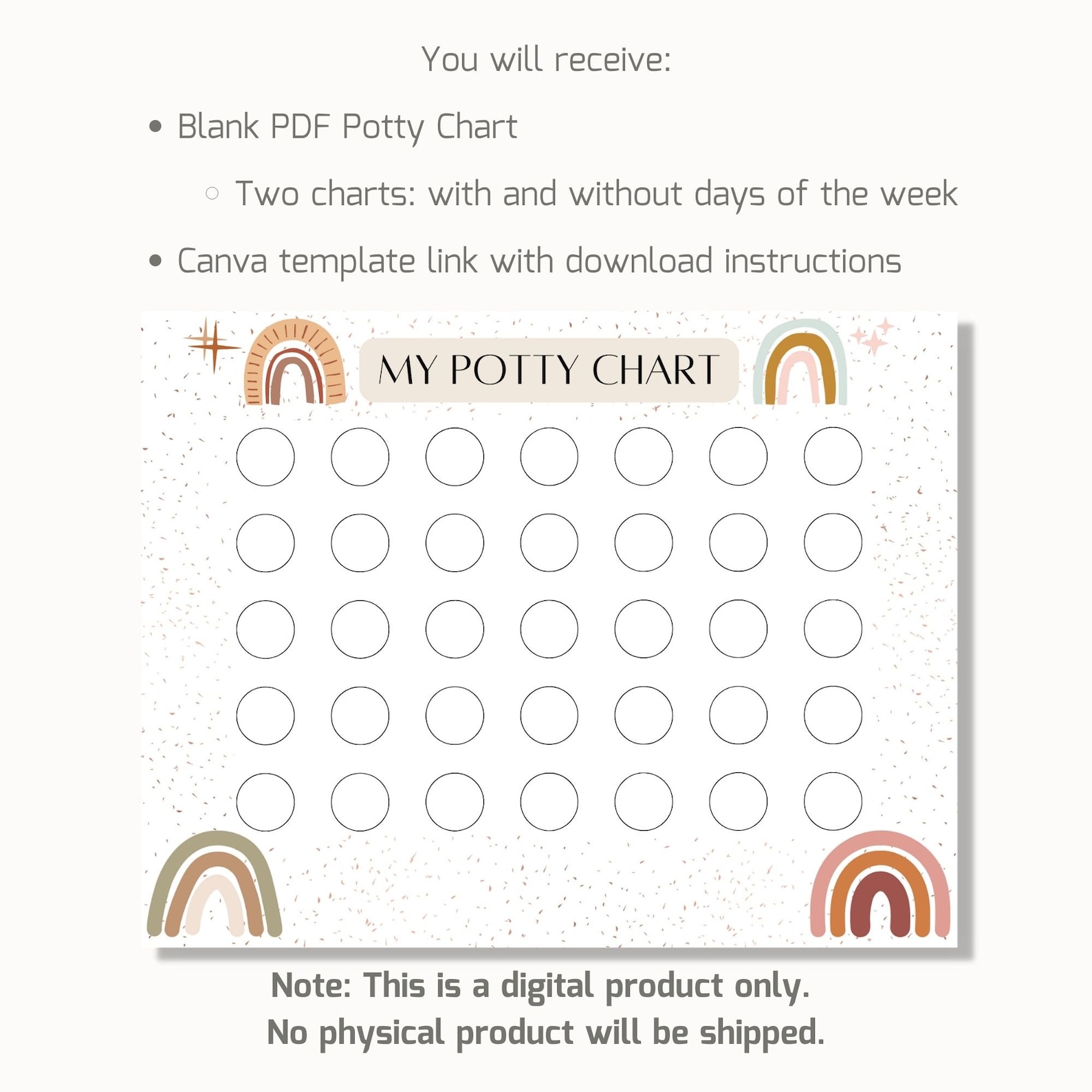 Boho Rainbow Potty Chart Potty Training Chart Sticker Potty - Etsy