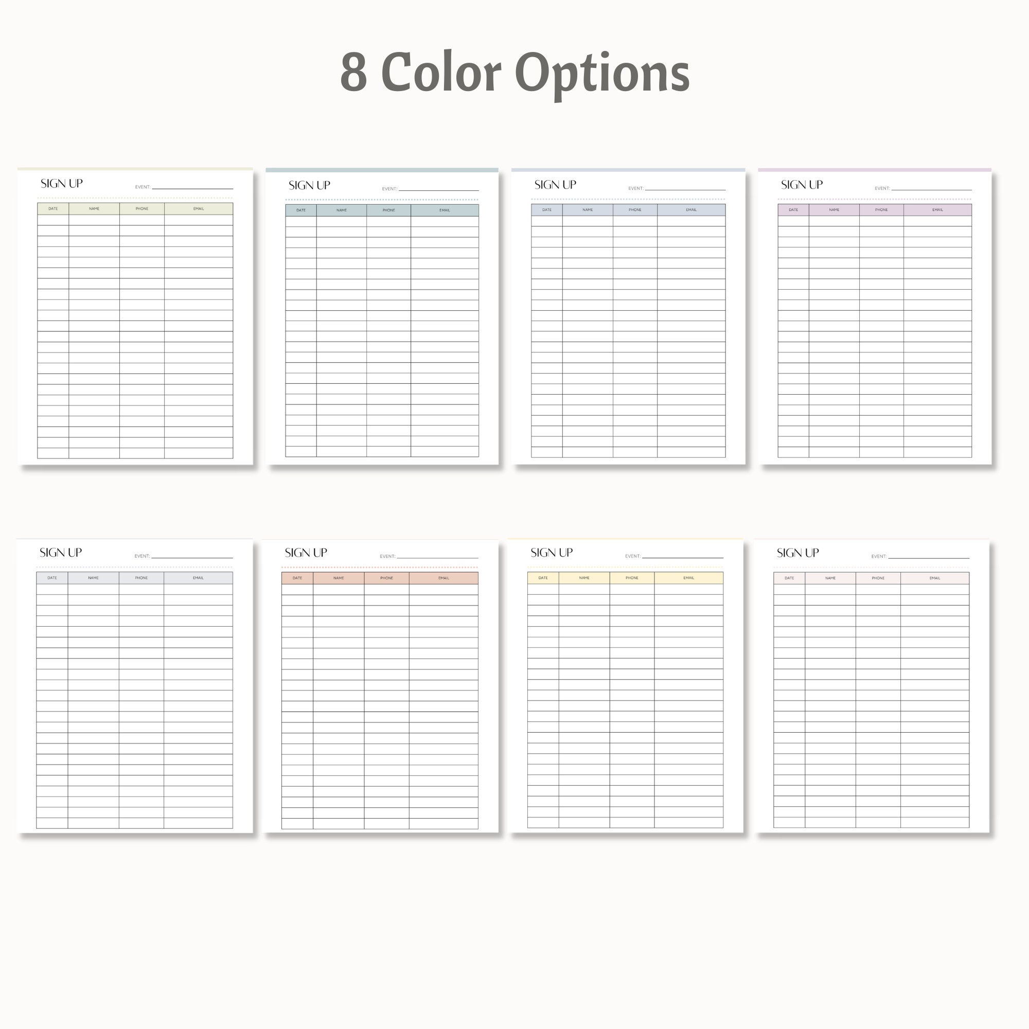 Printable Sign up Sheet, Contact Sheet, Event Sign up Form, Party Sign ...