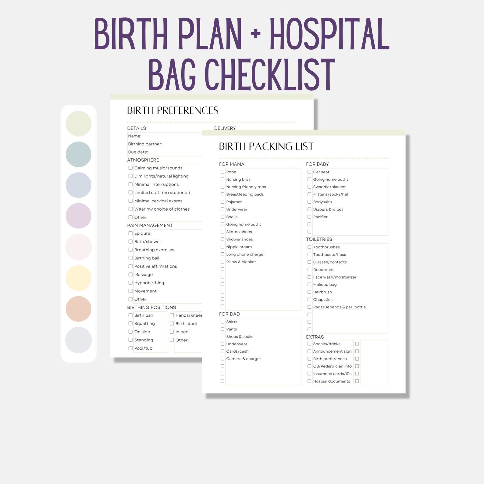 Editable Birth Plan, Birth Preferences, Editable Hospital Bag Checklist ...