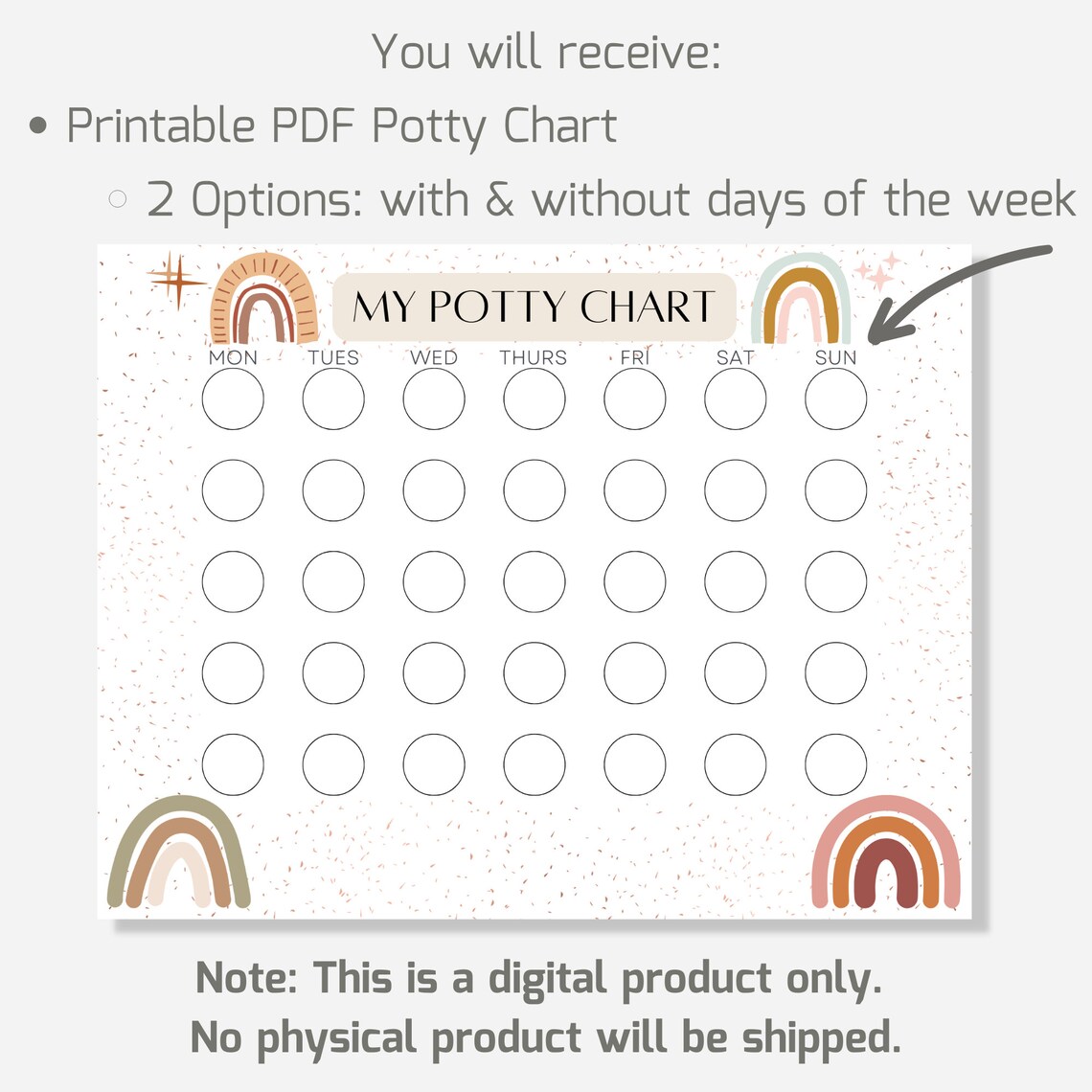 Boho Rainbow Potty Chart, Potty Training Chart, Sticker Potty Chart ...