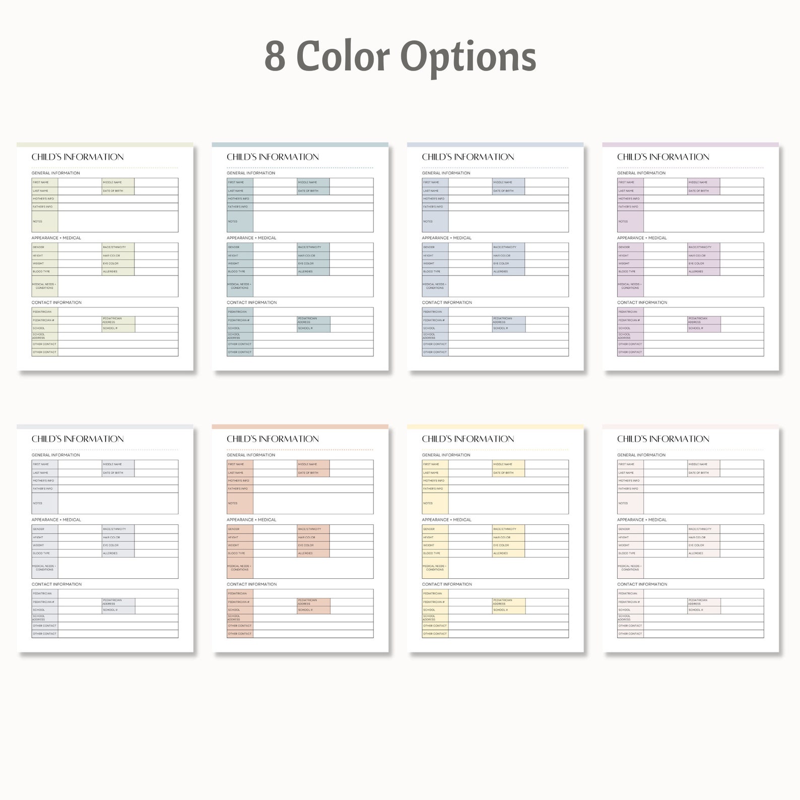 Printable Child Information Sheet, Daycare Child Contact Information ...