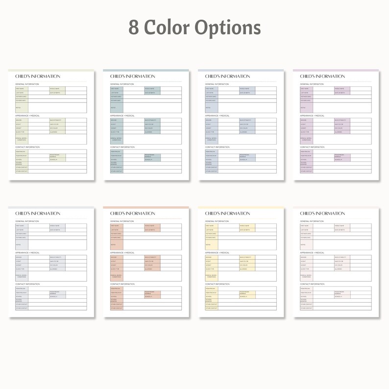 Printable Child's Information Sheet, Important Information Sheet ...