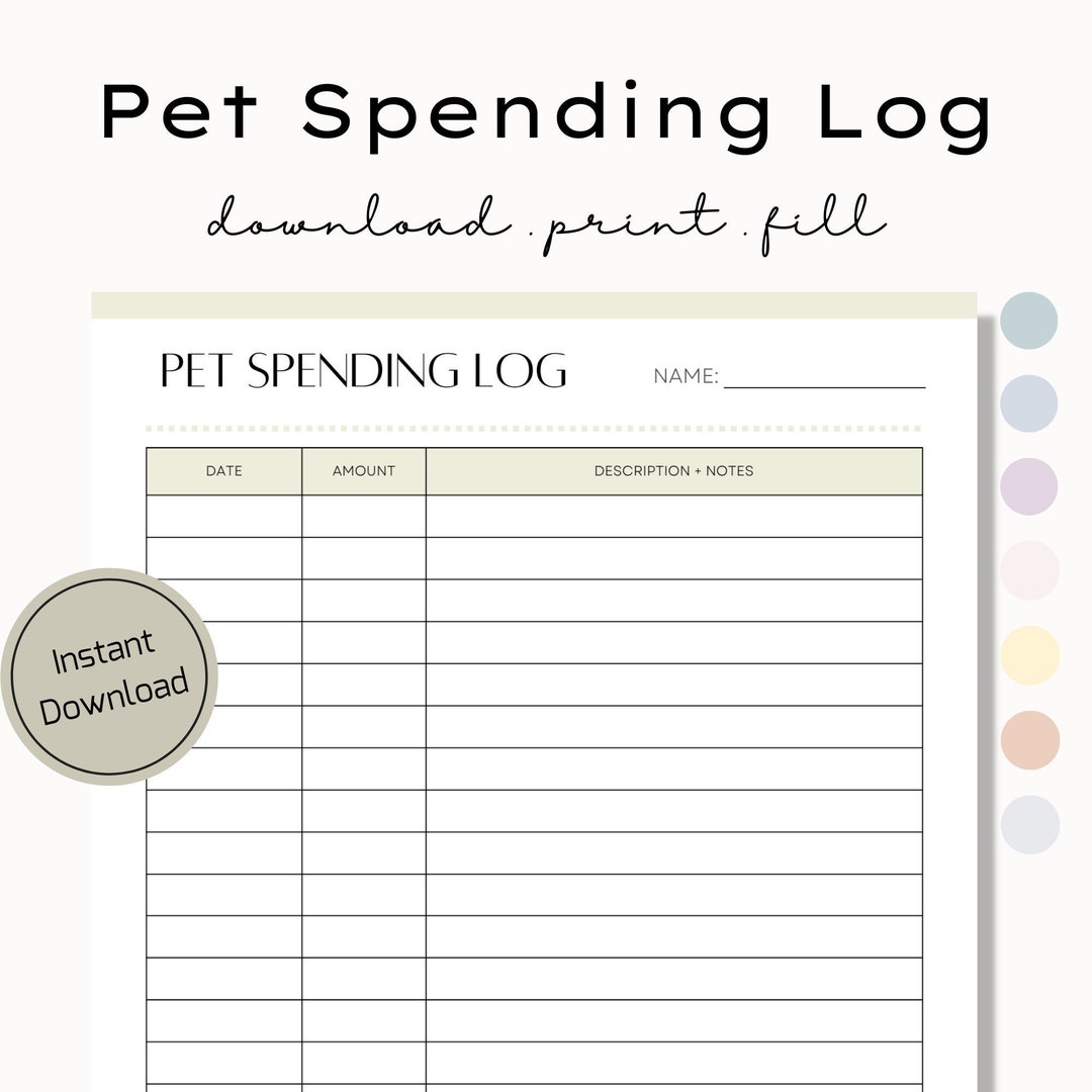 Printable Pet Spending Log Dog Finance Cat Finance Puppy - Etsy
