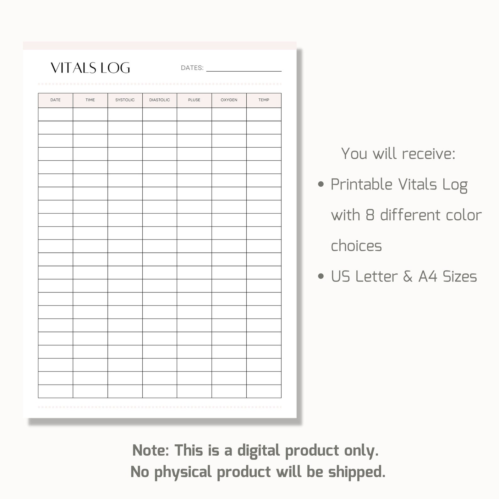 Printable Vitals Tracker Vitals Log Sheet Vital Sign Log - Etsy Printable Vitals Tracker Vitals Log Sheet Vital Sign Log - Etsy