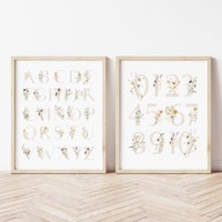 Set of 2 Wildflowers Alphabet Numbers Poster, Floral Alphabet Print ...