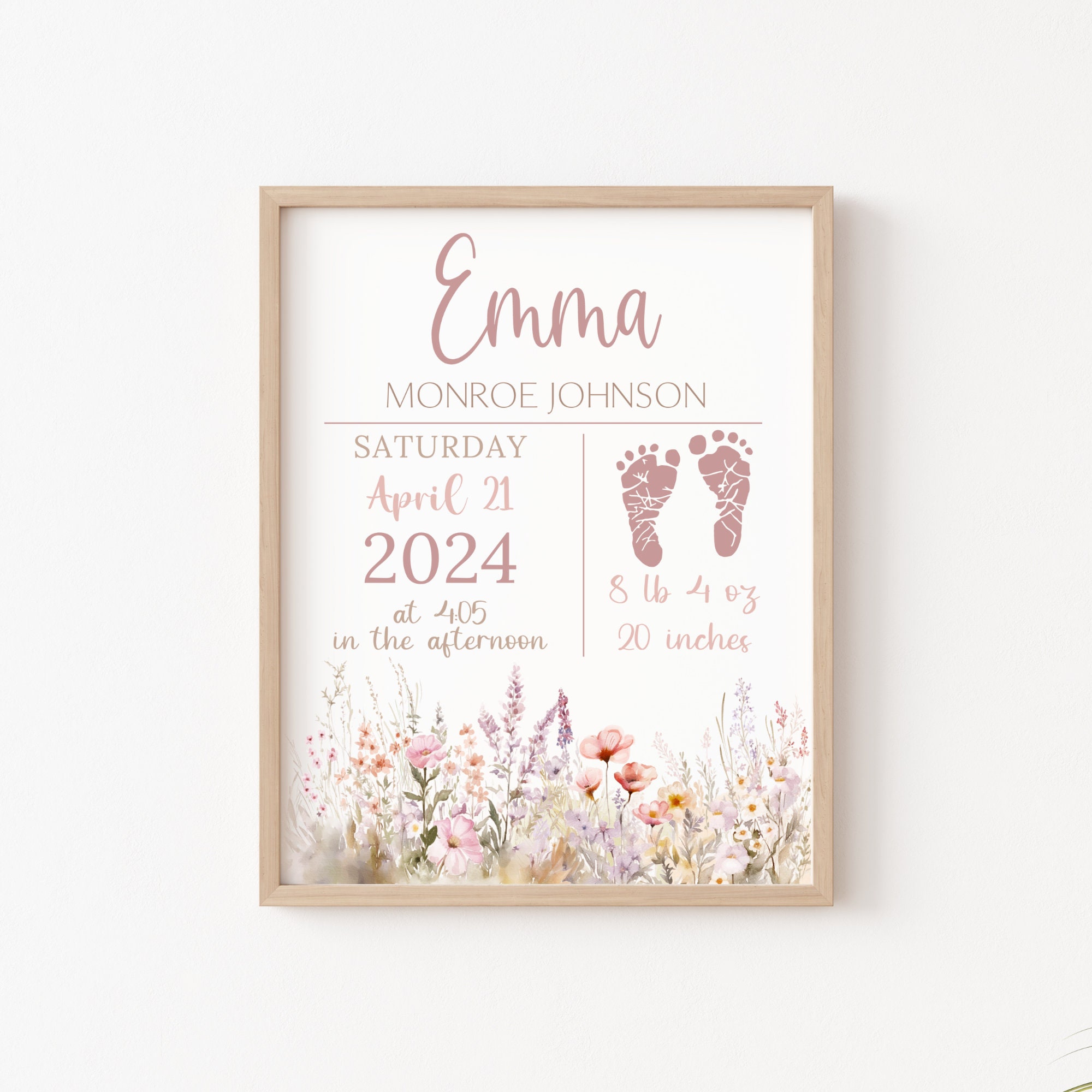 Baby Birth Stats Sign Girl, Printable Newborn Birth Details Print ...