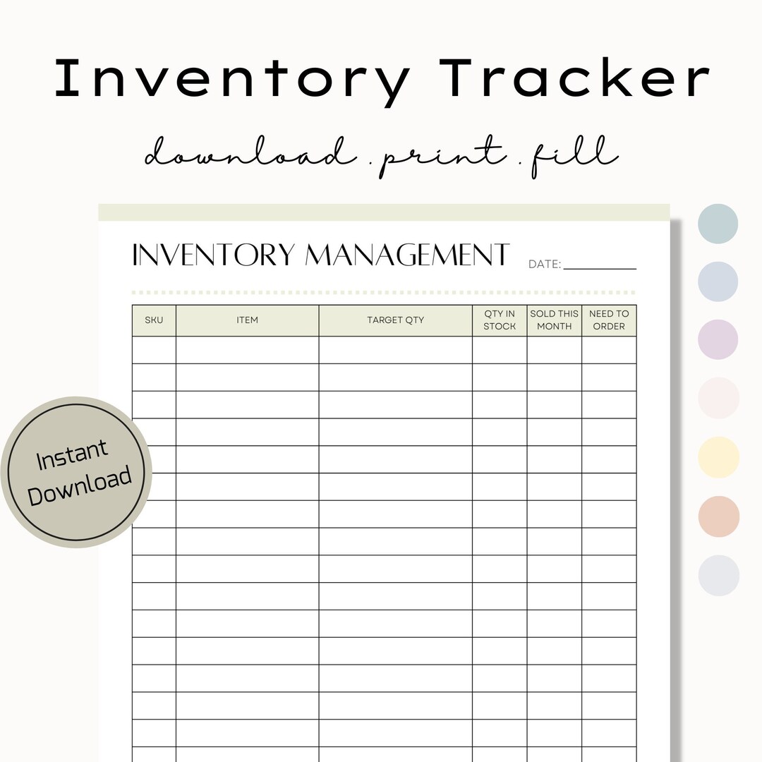 Printable Inventory Management Form Inventory Tracker Sheet - Etsy