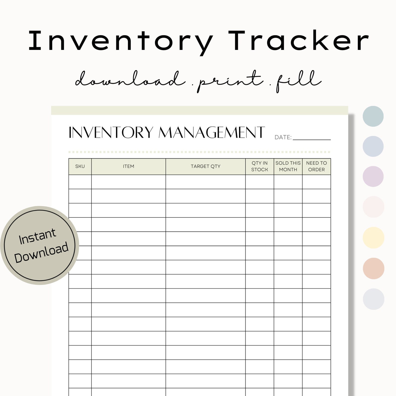 Printable Inventory Management Form Inventory Tracker Sheet - Etsy