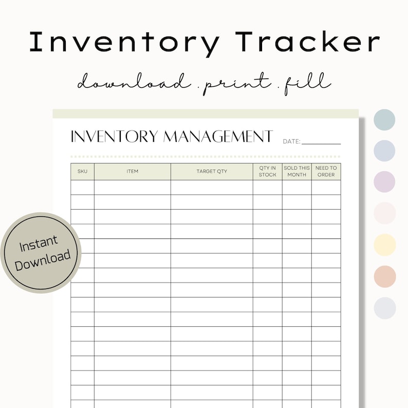 Printable Inventory Management Form Inventory Tracker Sheet - Etsy