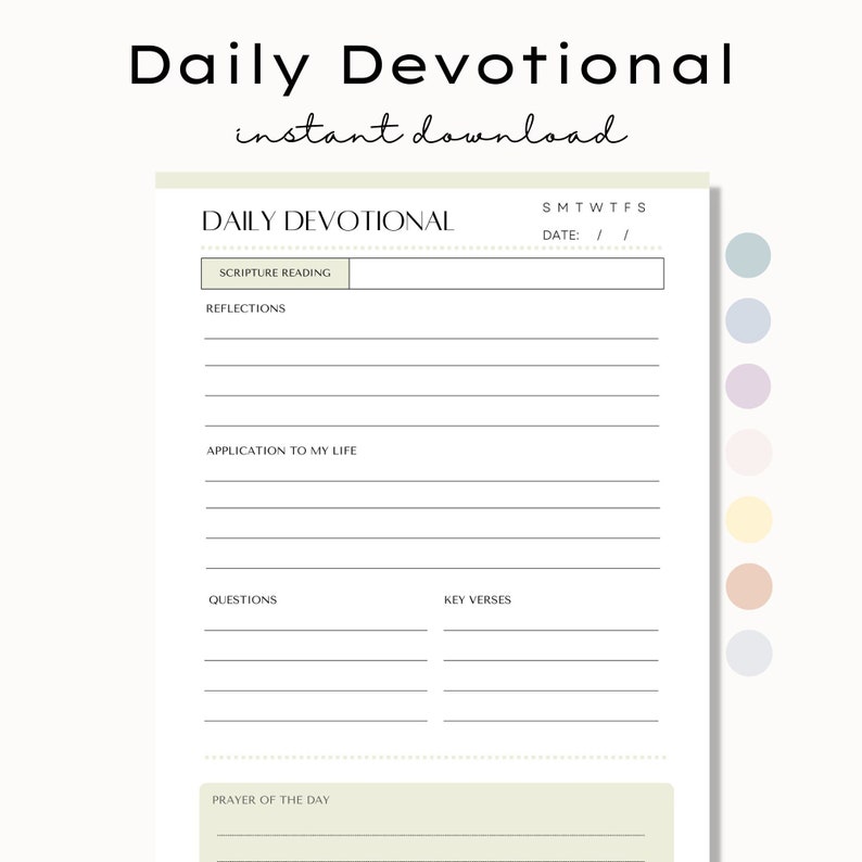 Printable Daily Devotional, Bible Study Template, Faith Journal, Prayer ...