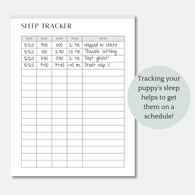 Printable Puppy Sleep Tracker, Puppy Sleep Schedule, Puppy Sleep Log ...