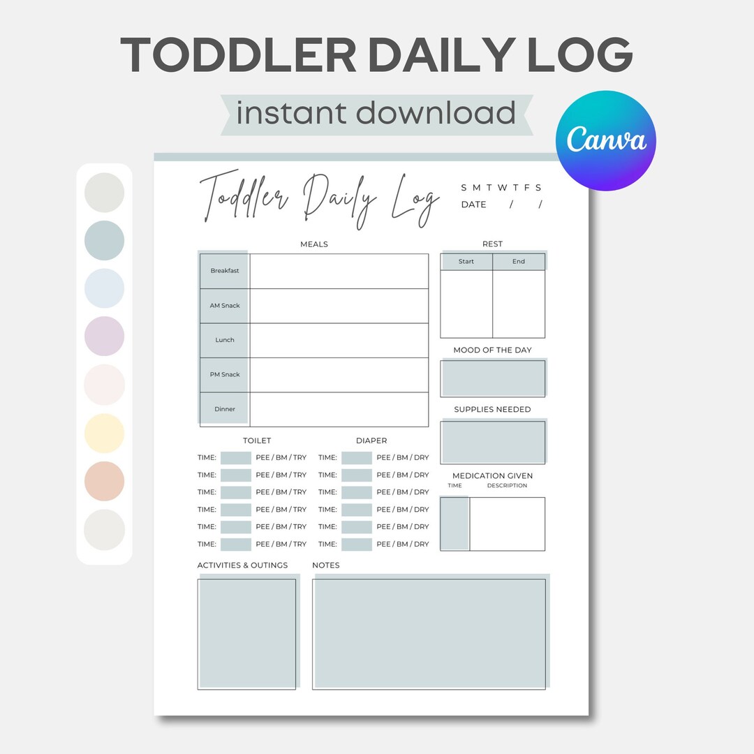 Editable Toddler Daily Report, Child Log, Toddler Meal Log, Child Care ...