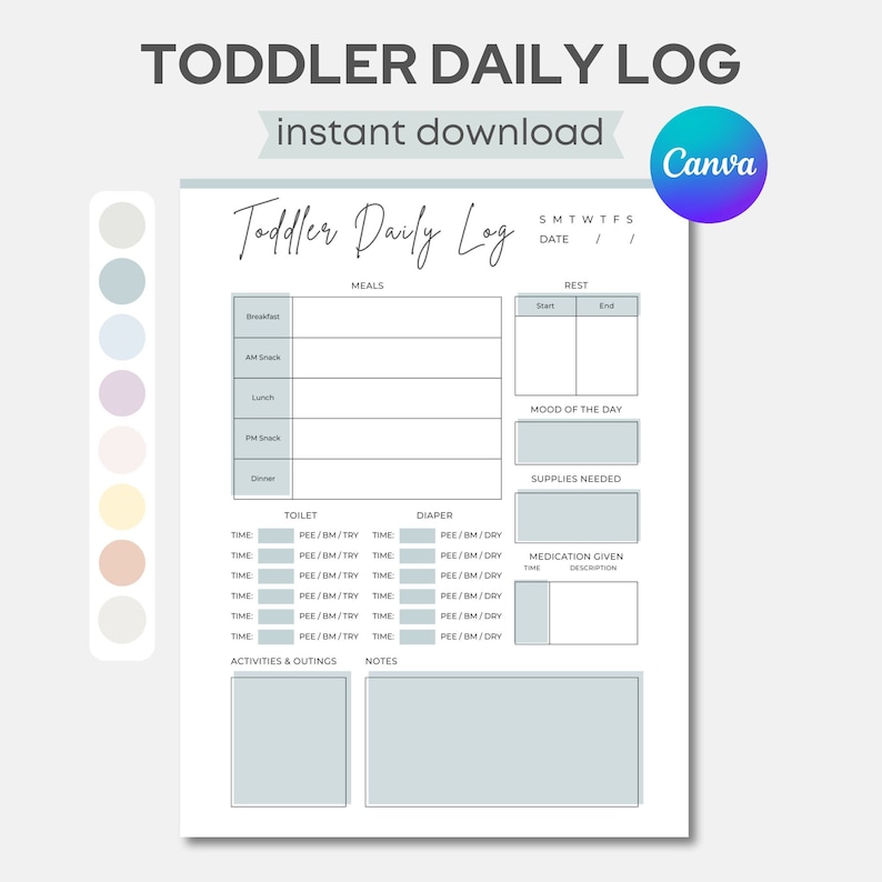 Editable Toddler Daily Report, Child Log, Toddler Meal Log, Child Care ...
