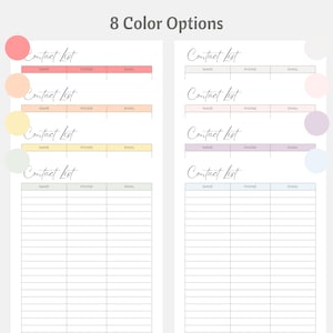 Editable Contact List Canva Template, Printable Contact List Sheet ...