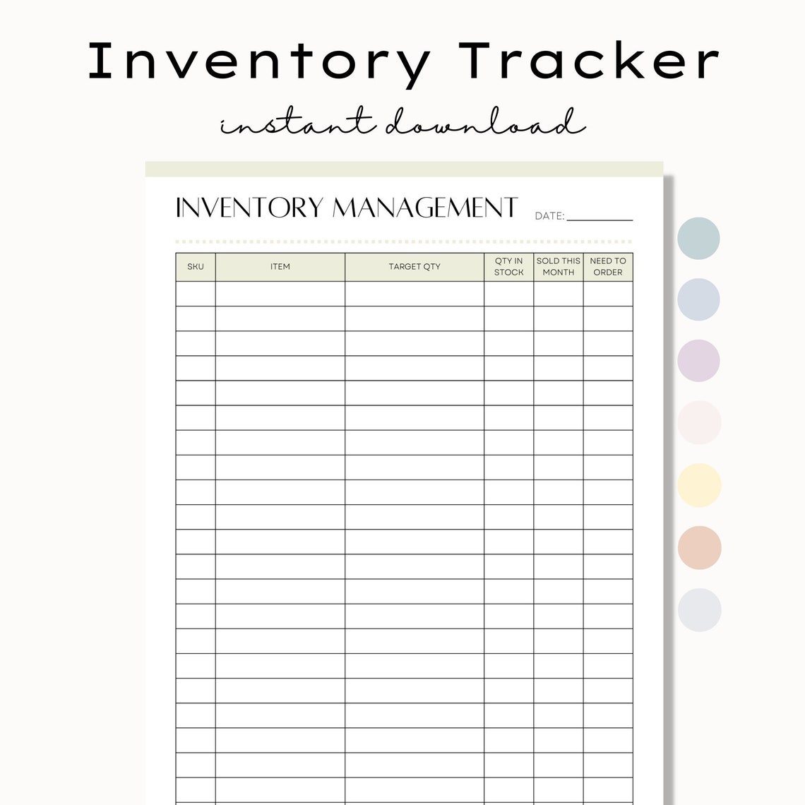 Printable Inventory Management Form, Product Inventory Tracker Sheet ...