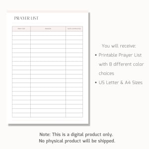 Printable Prayer Log, Prayer List, Prayer Journal, Church Prayer ...