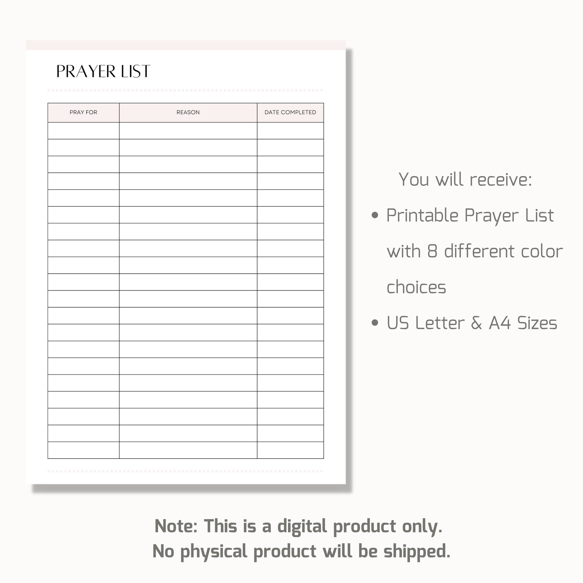 Printable Prayer Log, Prayer List, Prayer Journal, Church Prayer ...