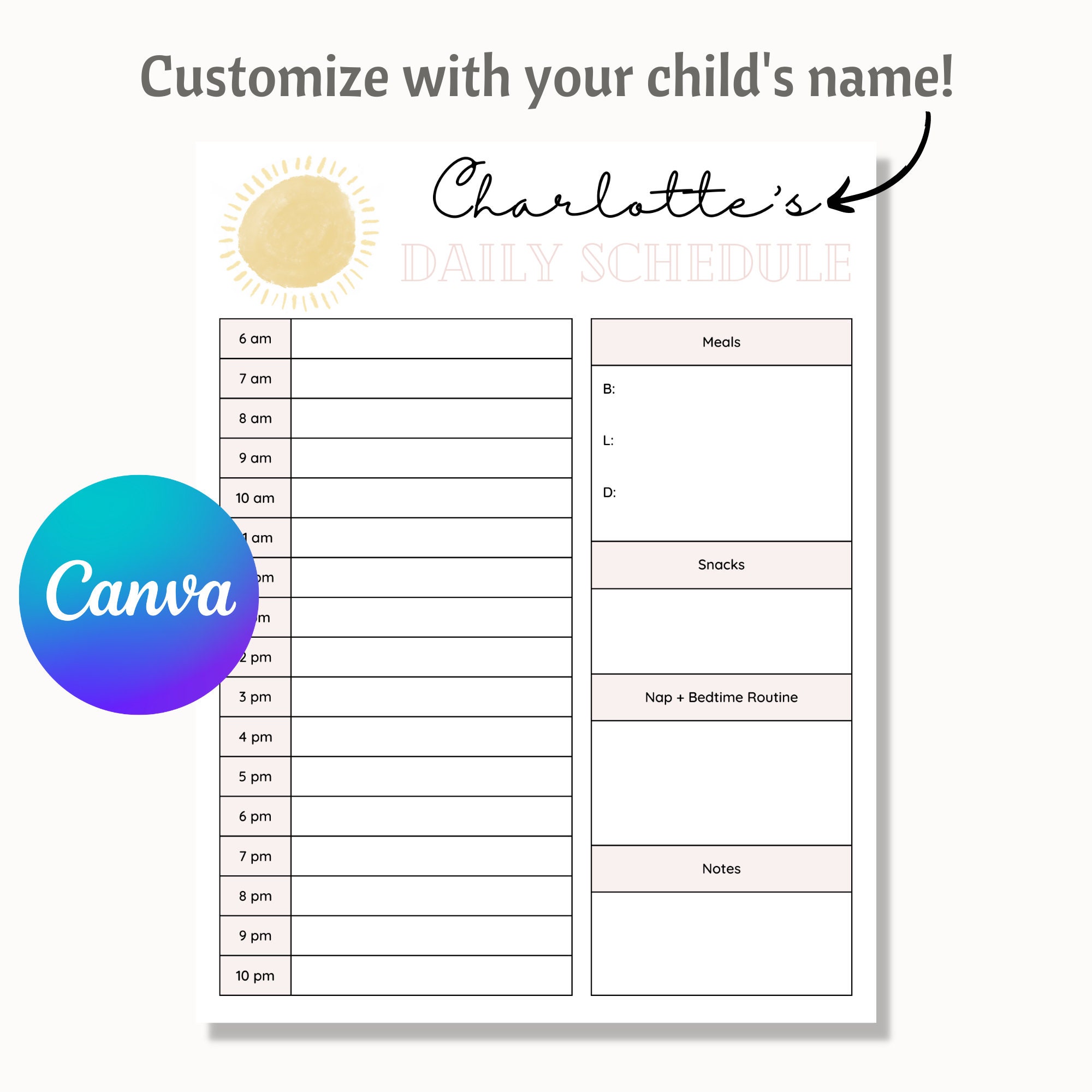 Printable Babysitter Schedule, Editable Nanny Schedule, Infant Schedule ...