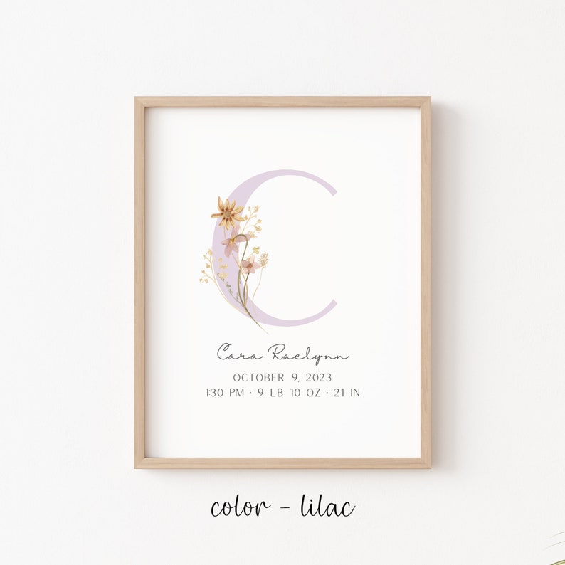 Baby Birth Details Print, Birth Flower Birth Announcement, Wildflower ...