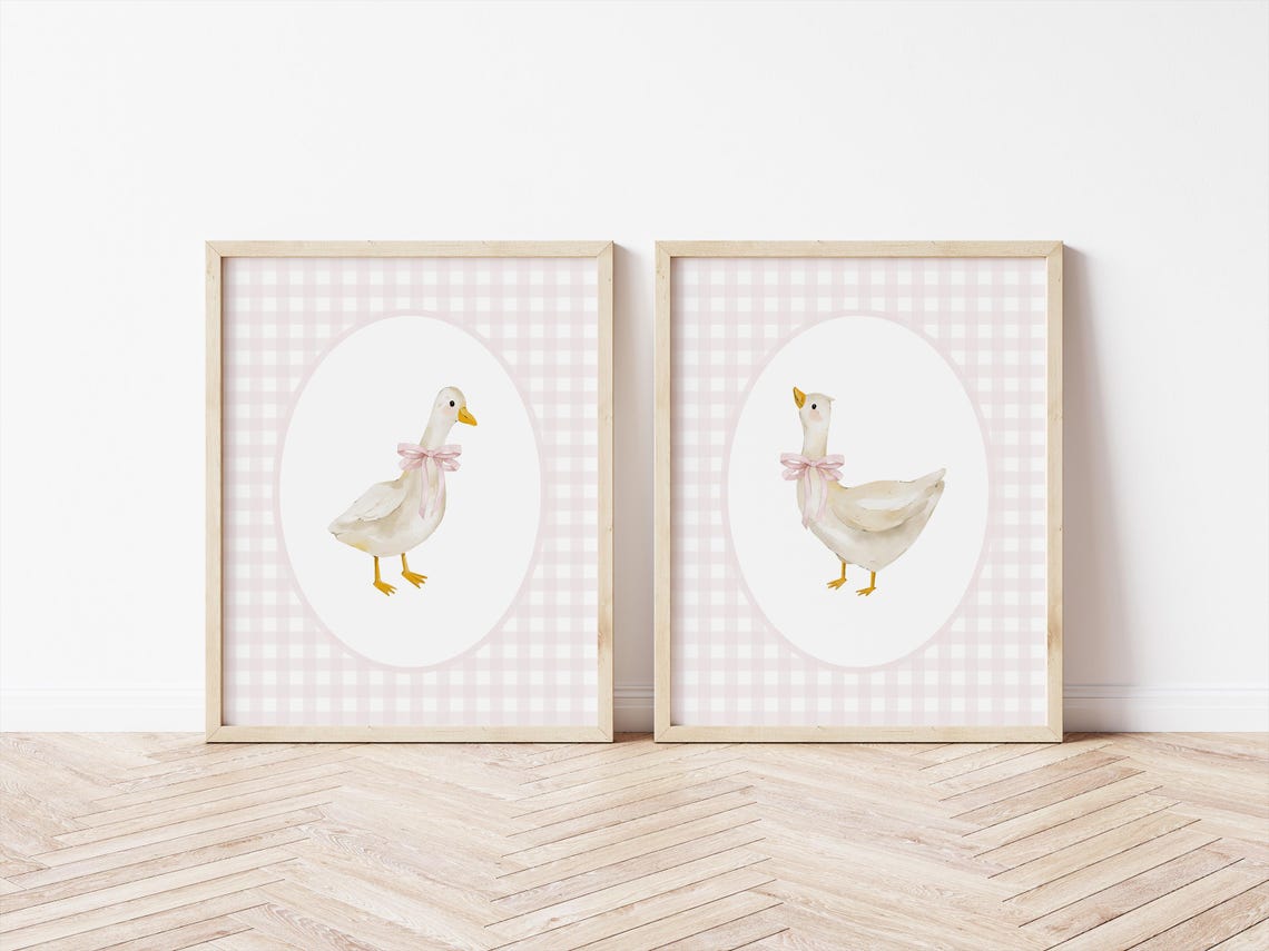 Goose Nursery Print Set, Vintage Goose Nursery Art, Baby Girl Nursery ...