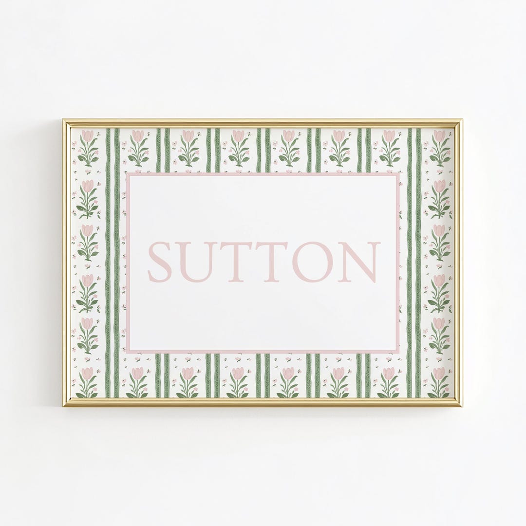 Tulip Name Nursery Wall Art, Grandmillennial Nursery, Pink Floral Girl ...