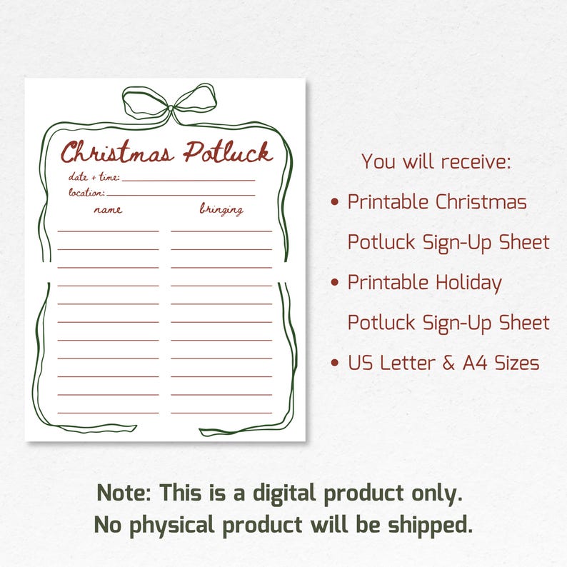 Whimsical Christmas Potluck Sign up Sheet, Vintage Work Holiday Potluck ...