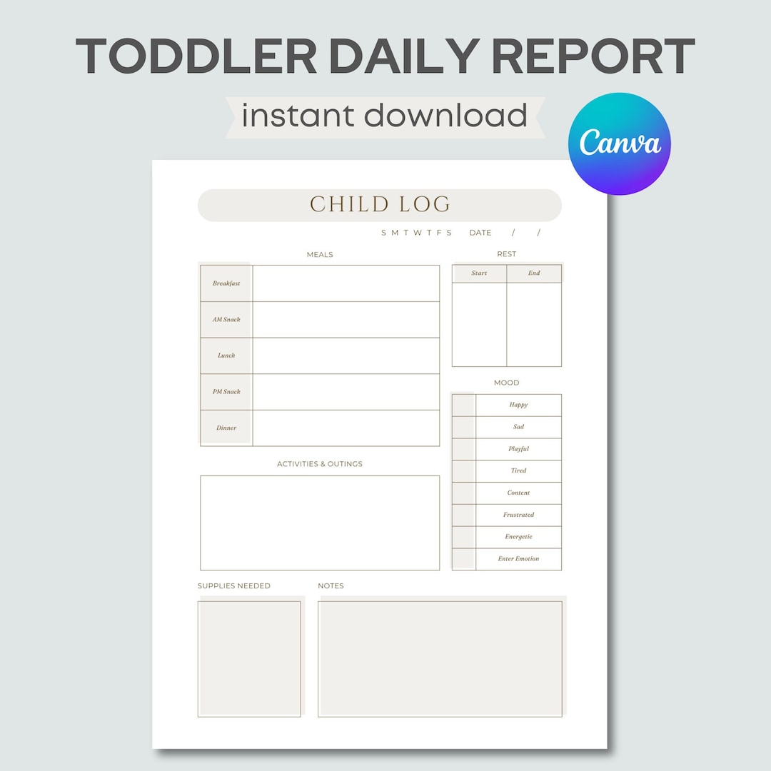 Editable Toddler Daily Report, Child Log, Toddler Meal Log, Child Care ...