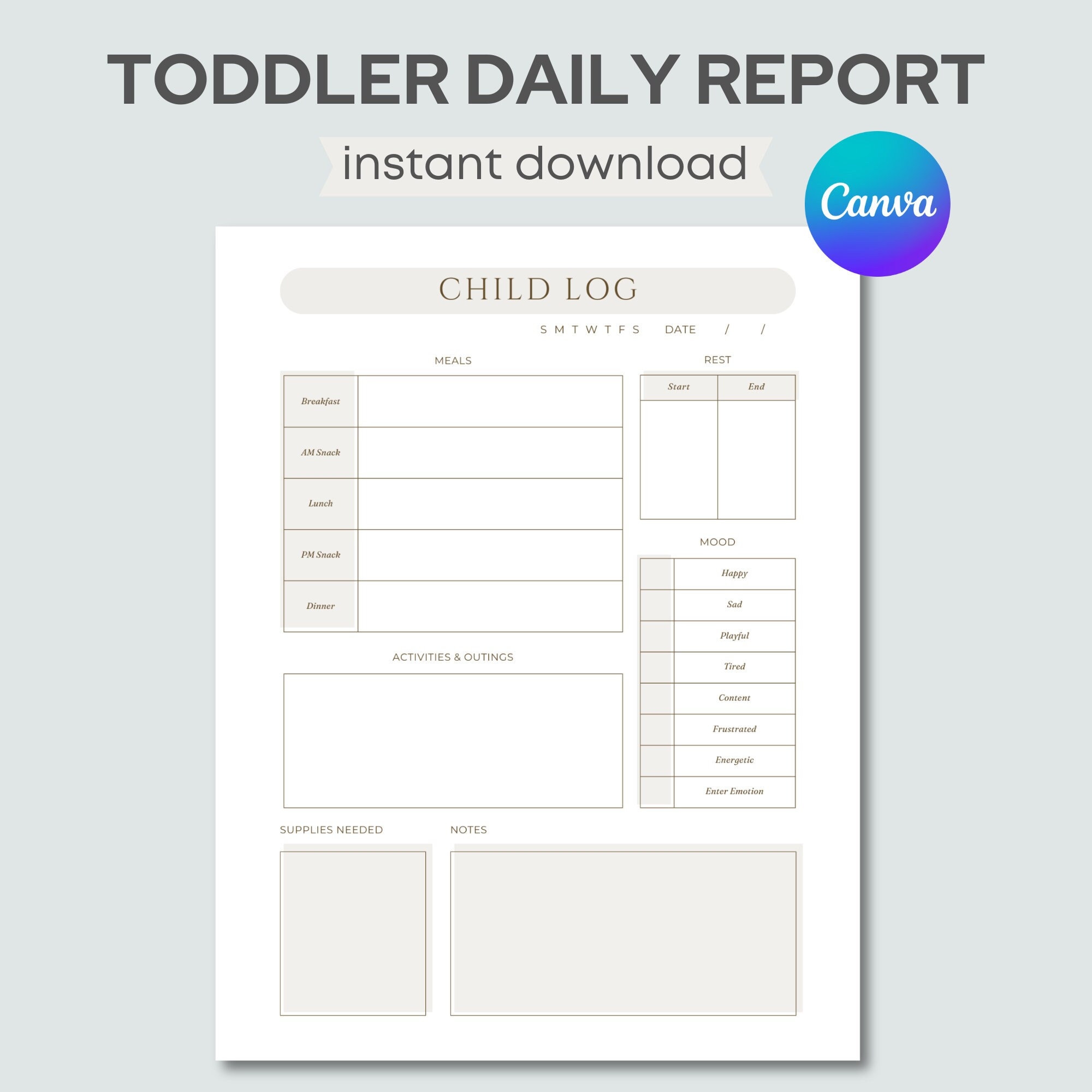 Editable Toddler Daily Report, Child Log, Toddler Meal Log, Child Care ...