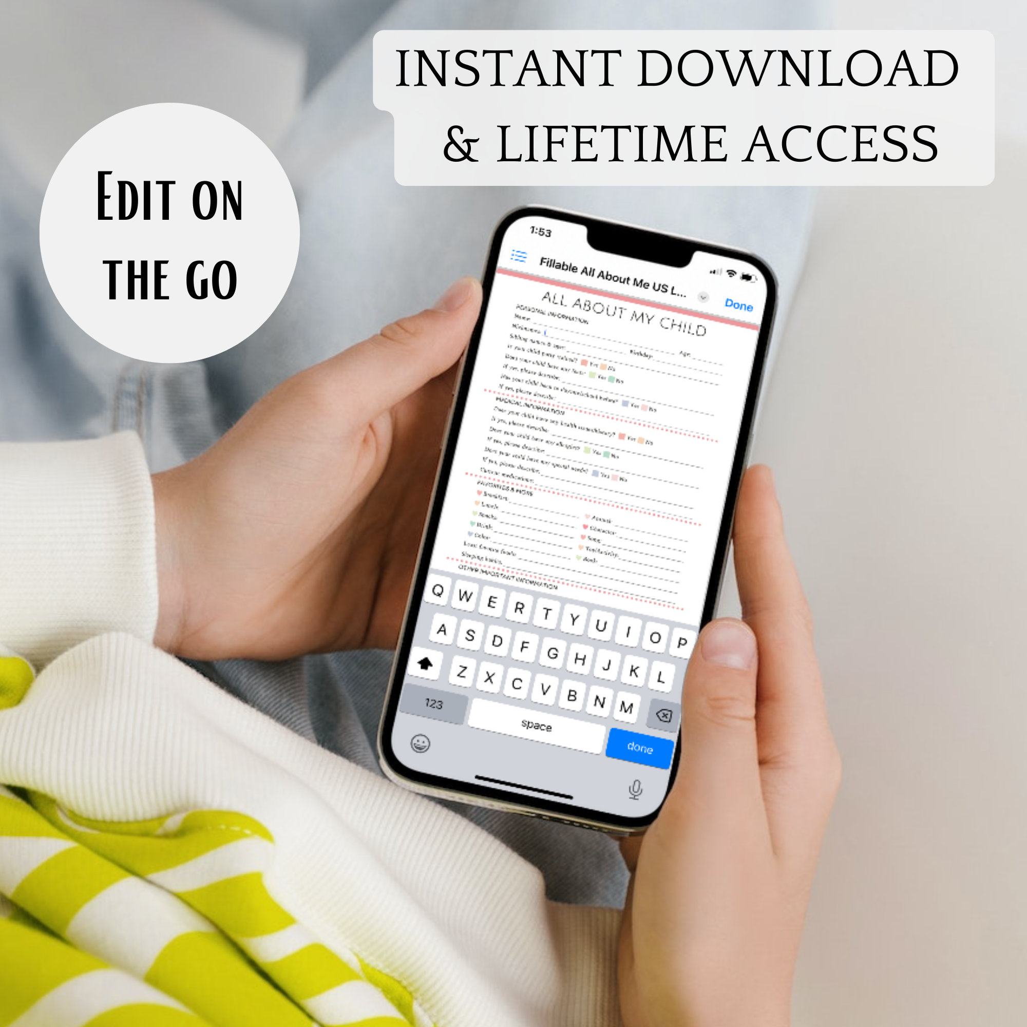 Child Info Sheet Printable, Fillable Daycare All About Me Form ...