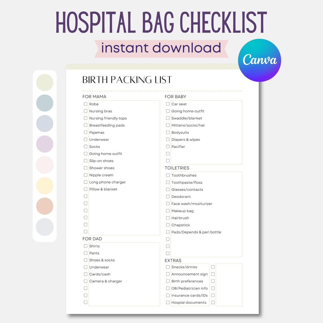 Hospital Bag Packing List, Birth Packing List, Labor and Delivery ...