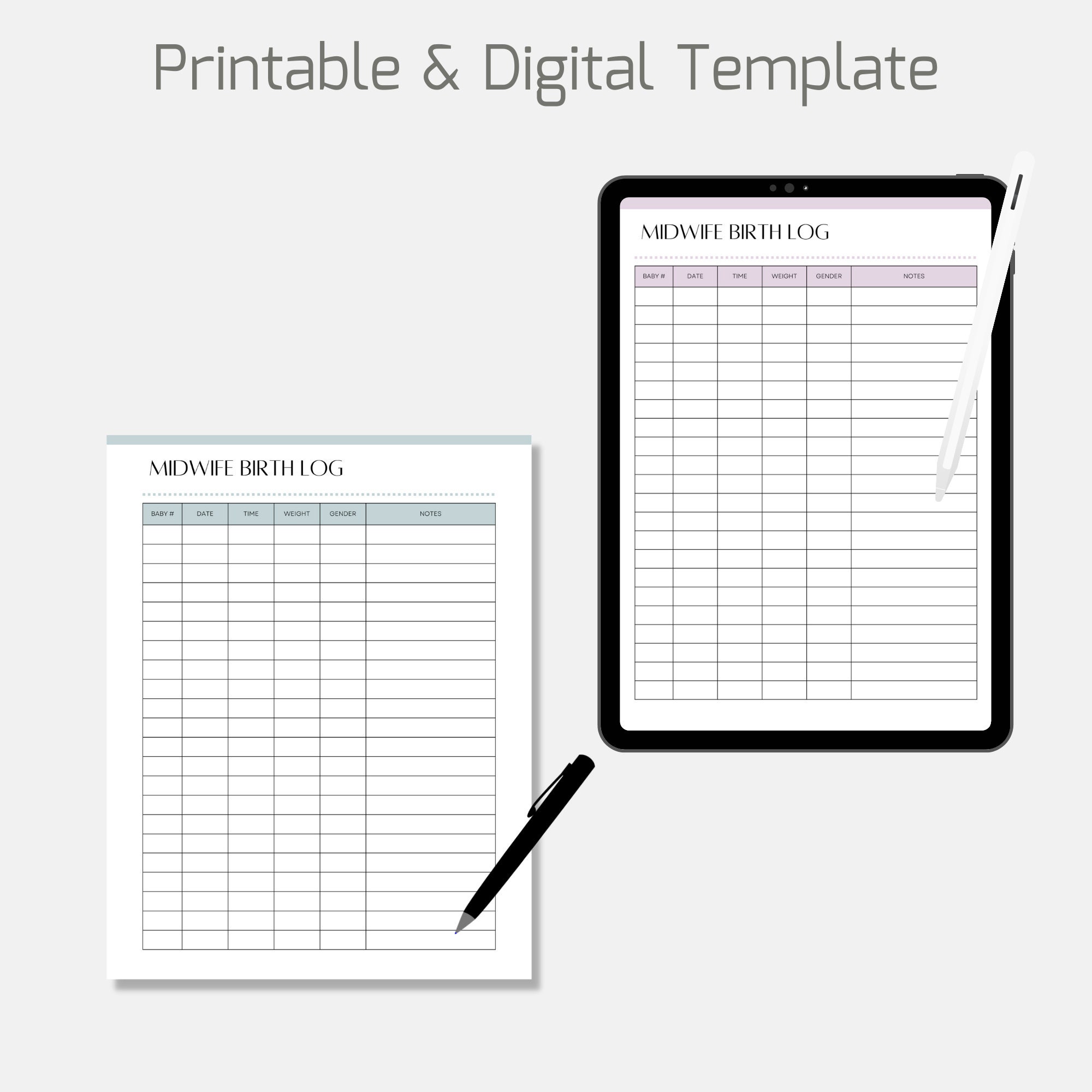 Printable Midwife Birth Log, Student Midwife Delivery Log, Midwife ...