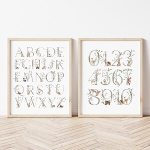 Set of 2 Woodland Creatures Alphabet Numbers Poster, Woodland Alphabet ...