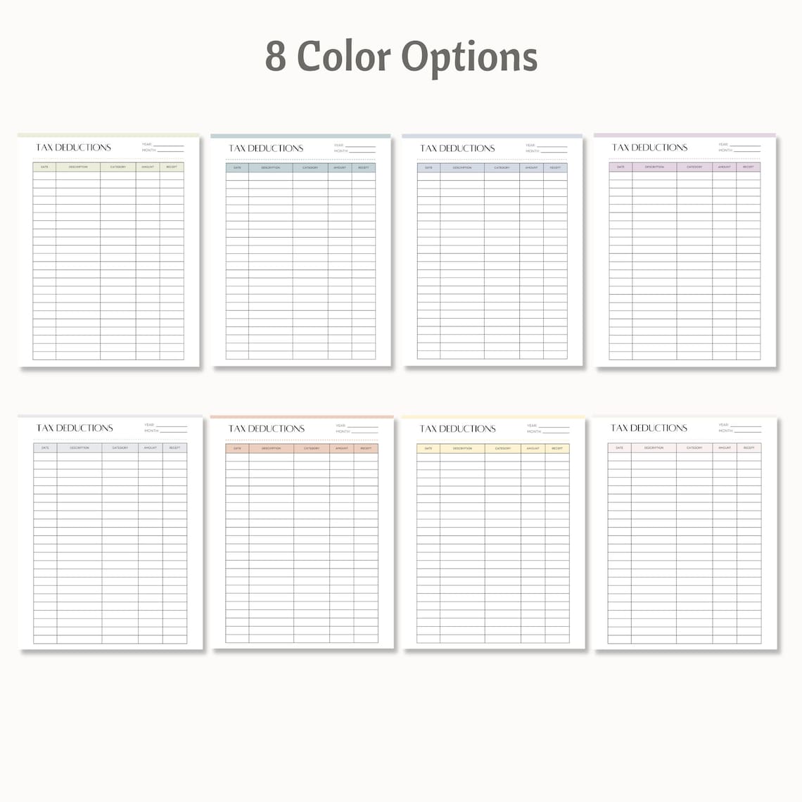Printable Tax Deduction Tracker, Tax Deduction Log, Business Tax Log ...