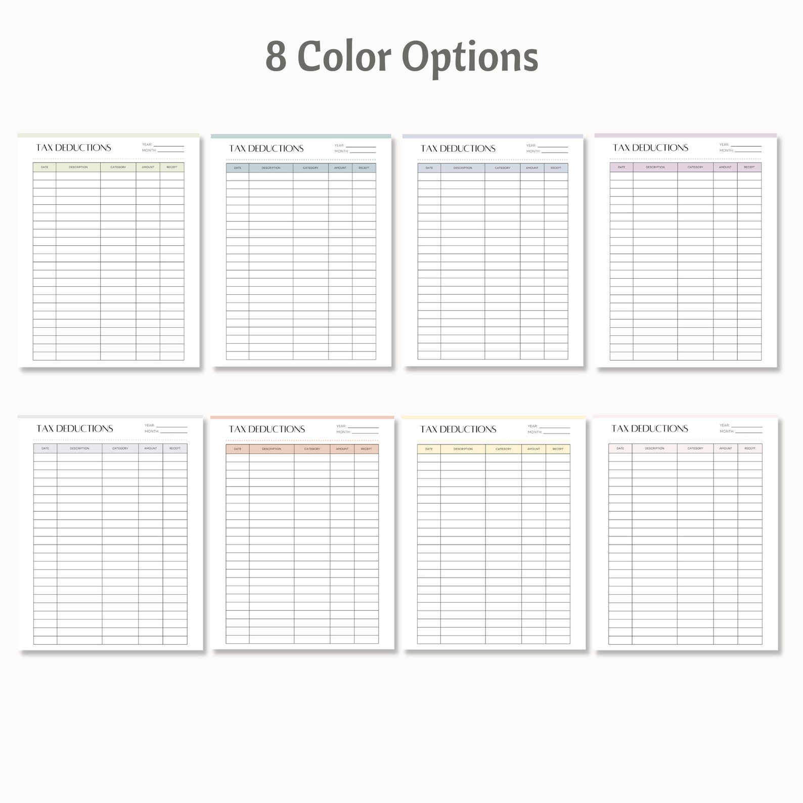 Printable Tax Deduction Tracker, Tax Deduction Log, Business Tax Log ...