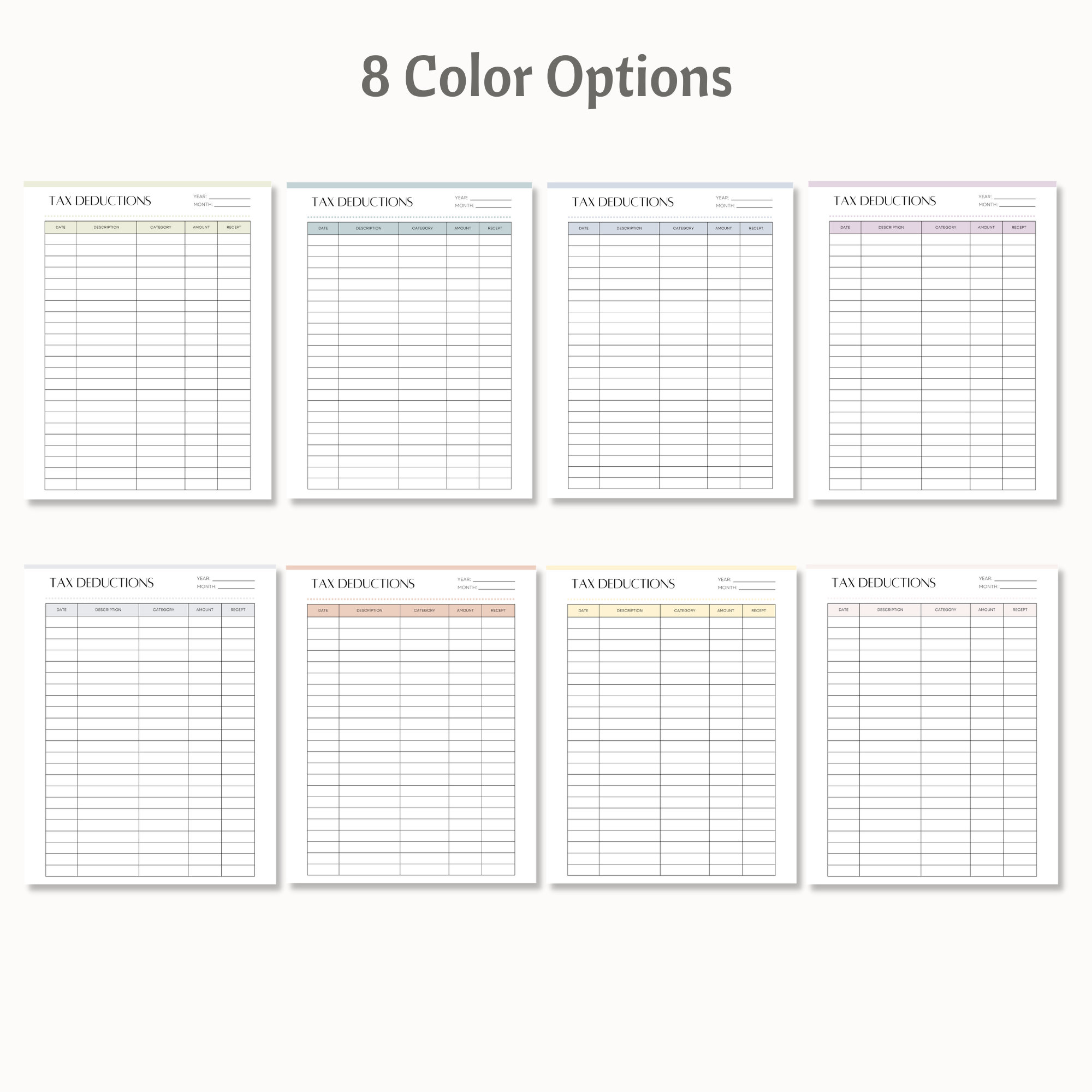 Printable Tax Deduction Tracker, Tax Deduction Log, Business Tax Log ...