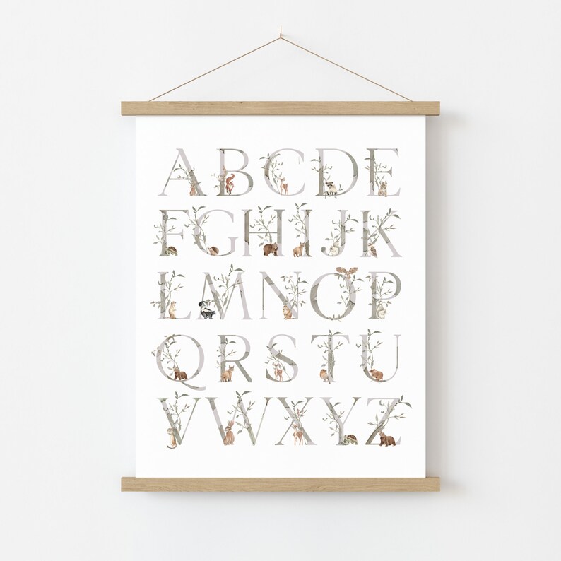 Set of 2 Woodland Creatures Alphabet Numbers Poster, Woodland Alphabet ...