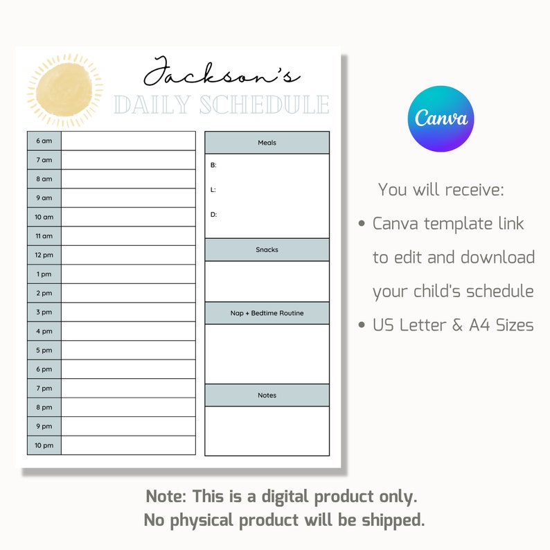 Printable Babysitter Schedule, Nanny Schedule, Infant Schedule ...