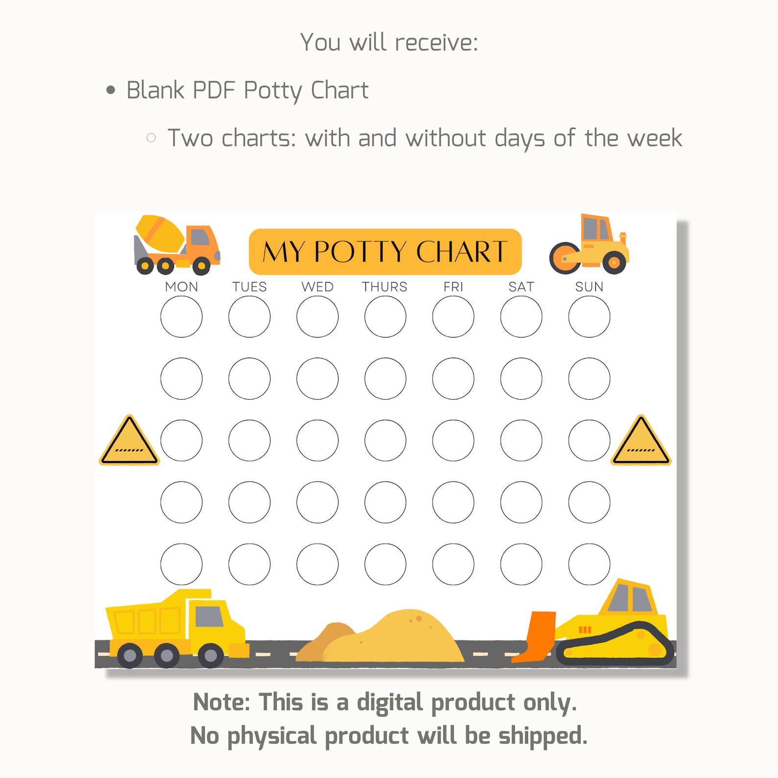 Printable Potty Training Chart, Construction Truck Sticker Chart ...
