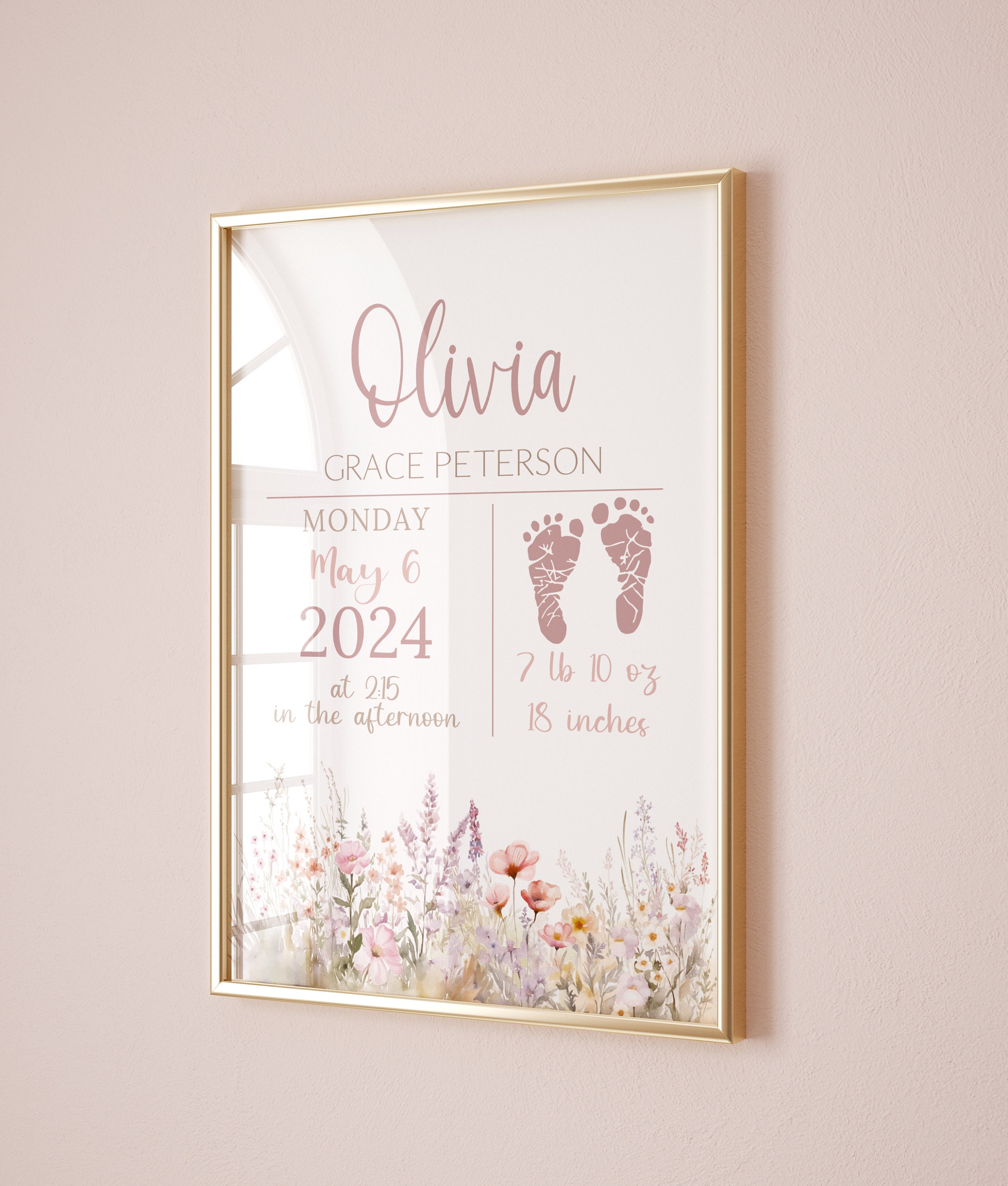 Baby Birth Stats Sign Girl, Printable Newborn Birth Details Print ...