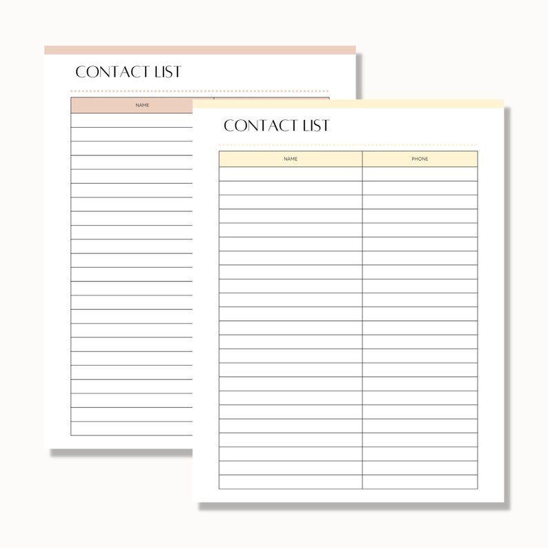 Printable Contact List, Contact Sheet, Phone Number List, Address Book ...
