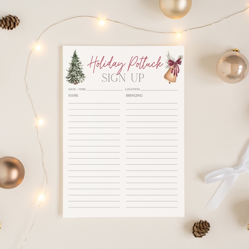 Christmas Potluck Sign up Sheet, Holiday Potluck Sign Up, Printable ...