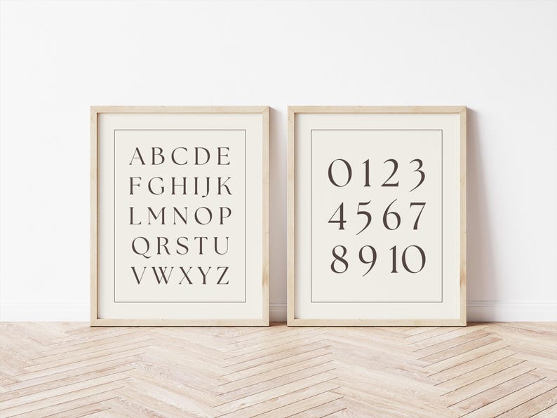 Vintage Style Alphabet Numbers Print Set, Neutral Boys Room Decor ...
