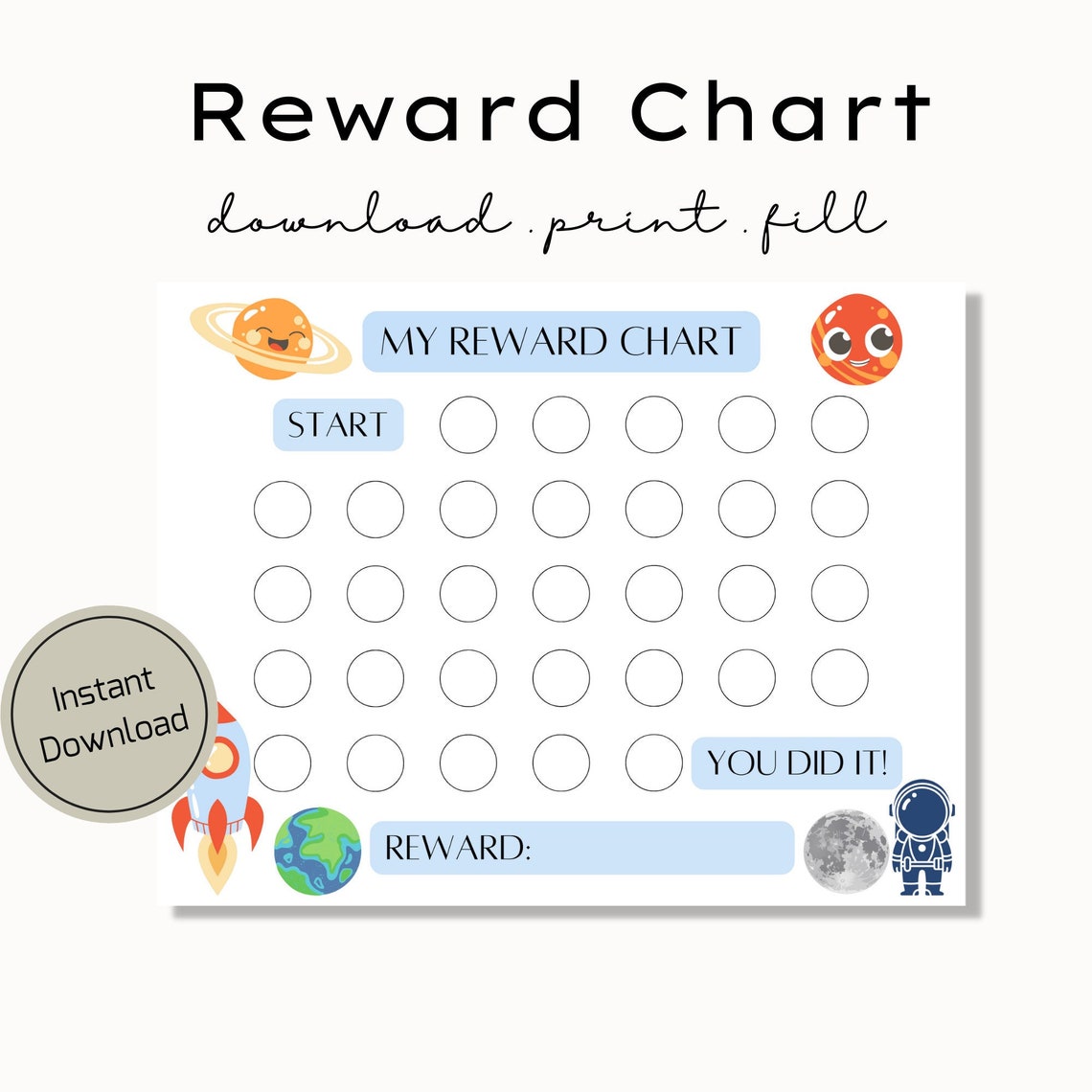 Space Reward Chart Printable Sticker Chart Space Chart - Etsy