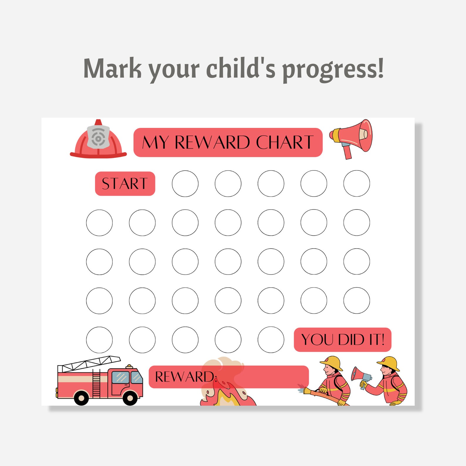 Fire Truck Reward Chart, Printable Sticker Chart, Fire Truck Chart ...