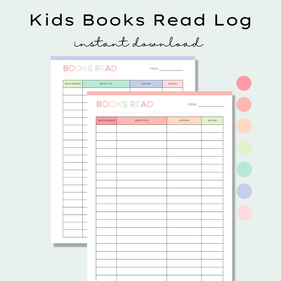 Printable Kids Books Read Log, Book Rating Tracker, Reading Log for ...